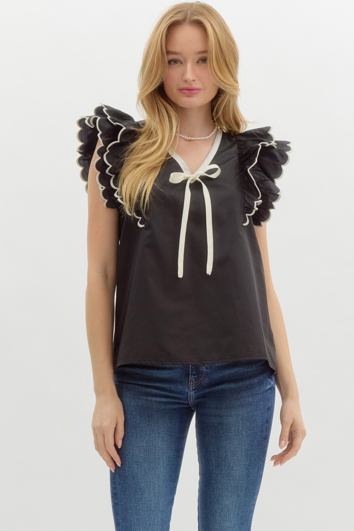 Black Scallop Ruffle Top – Urban Rose Mercantile
